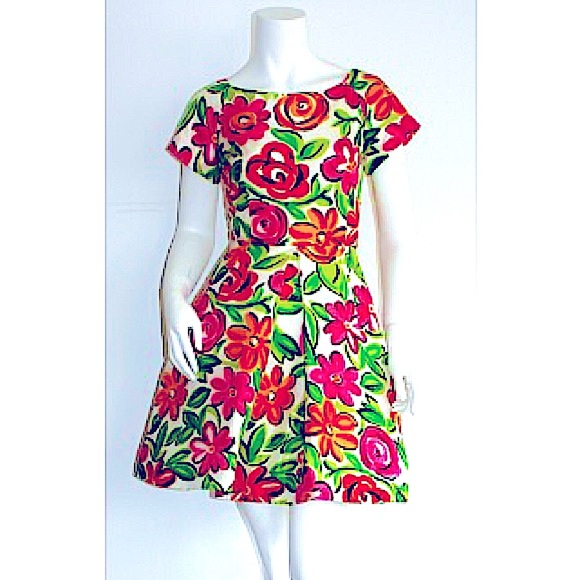 arnold scaasi | Dresses | Arnold Scaasi Floral Dress Vintage Silk Size ...